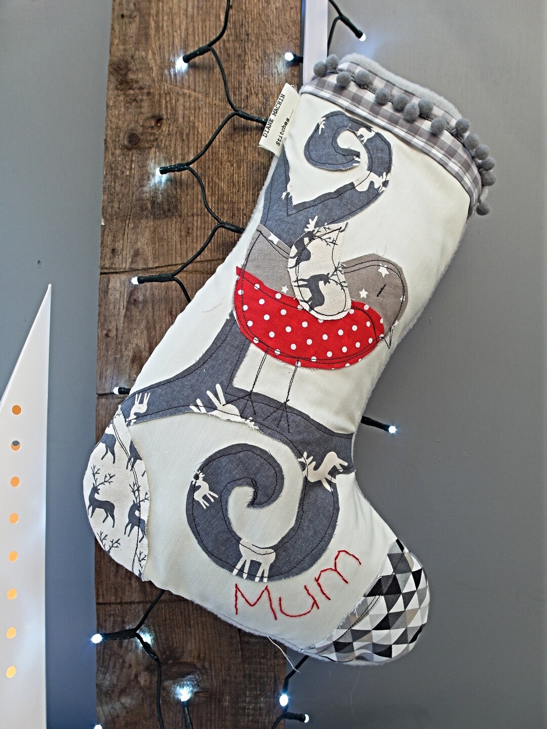 Personalized Grey Gray Christmas Stocking. Genuine Handmade Luxury ...