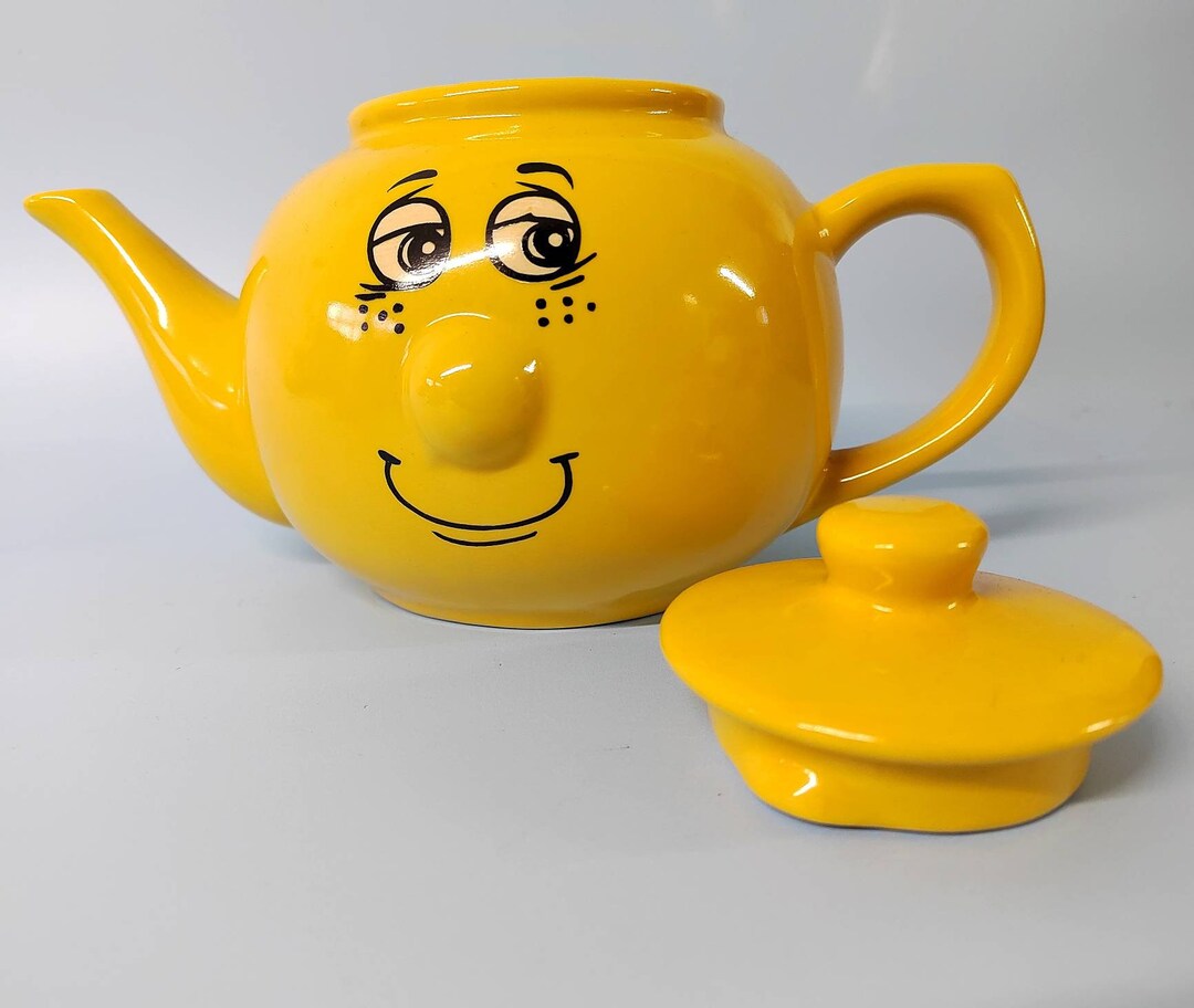 Vintage 90's Happy Face Yellow Teapot - Etsy