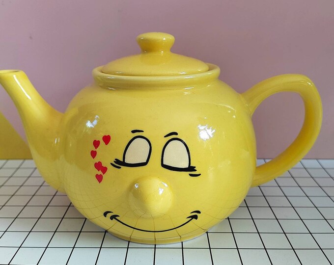 Vintage 90's Happy Face Yellow Teapot - Etsy