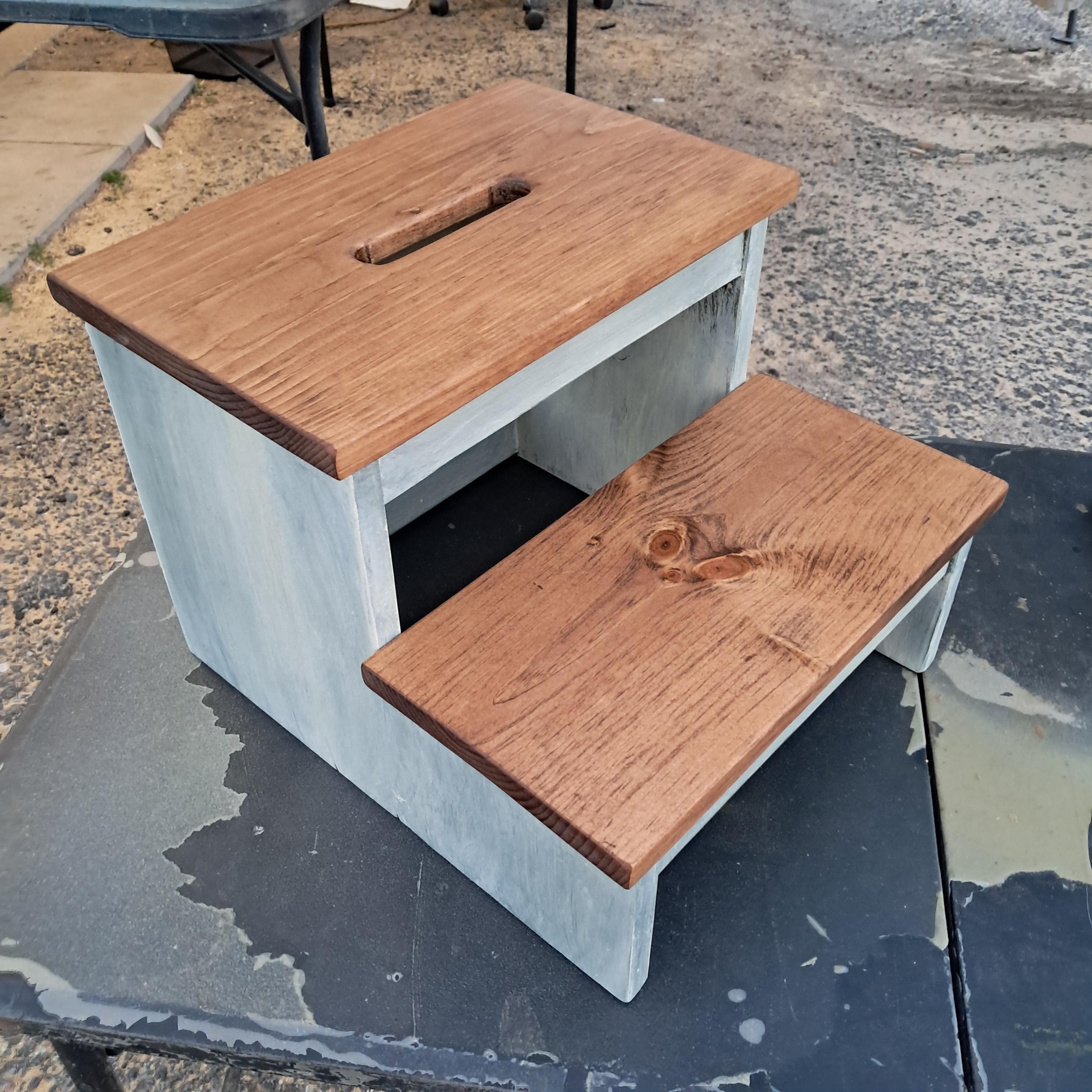 Wood Two-step Stool | Two-toned Wooden Step Stool | 14.5" Wide X 16 ...