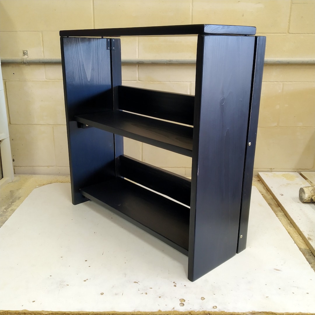 Solid Wood Folding Bookcase in Distressed Black Ash | Wooden Bookshelf ...