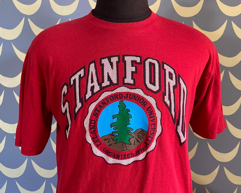 80s Vintage Stanford University Cardinals Crest 1891 Ncaa College T ...
