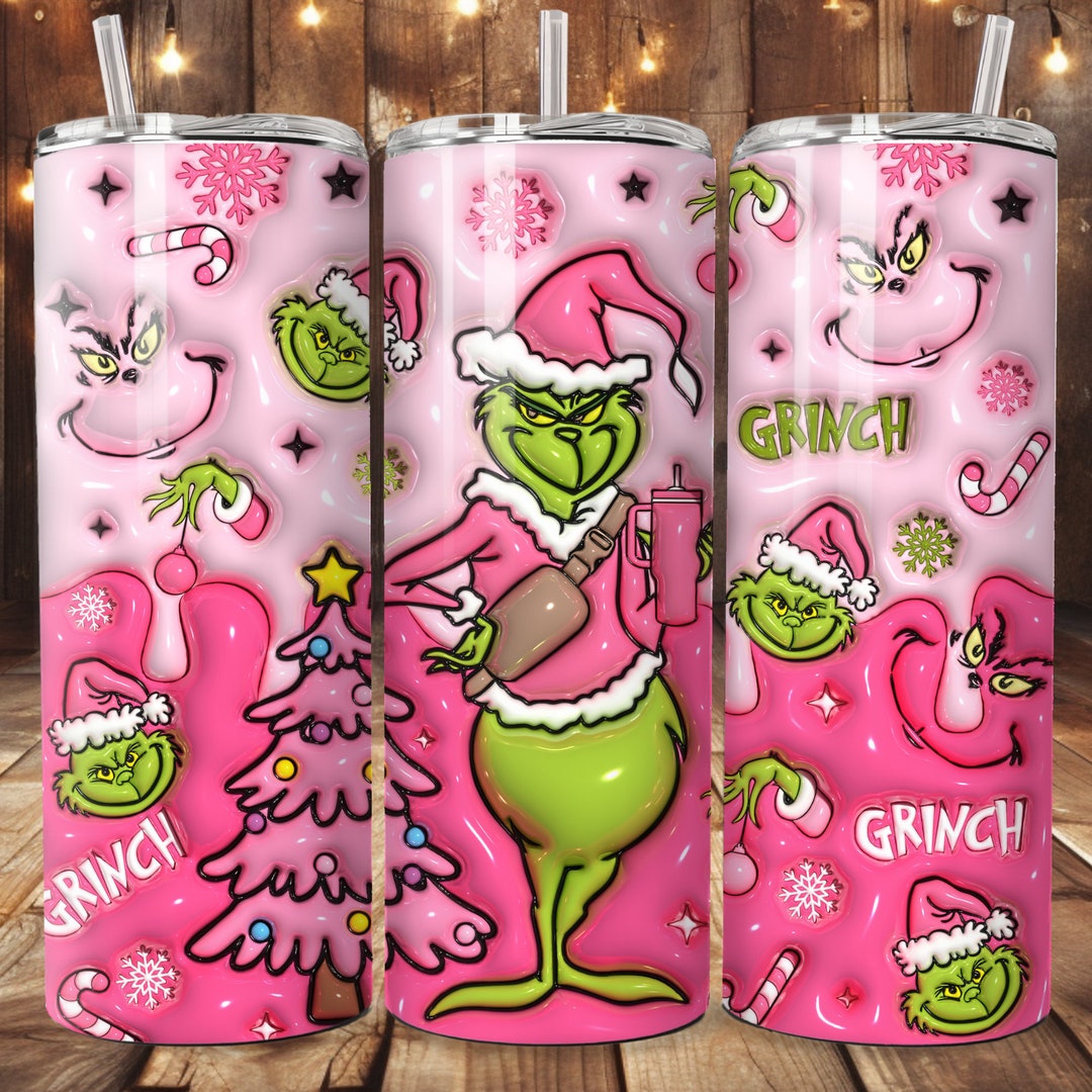 3D Grinch Pink Inflated Tumbler, 3D Holiday Christmas Tumbler, 3D ...