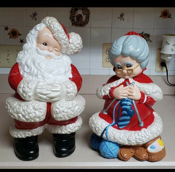 Ceramic Winking Santa and Knitting Mrs Claus - Etsy