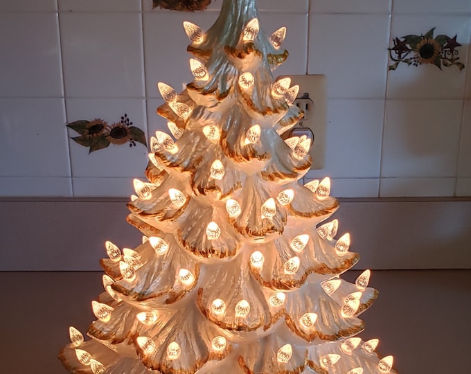 Ceramic Christmas Tree in Metallic Pearl White and Gold - Etsy