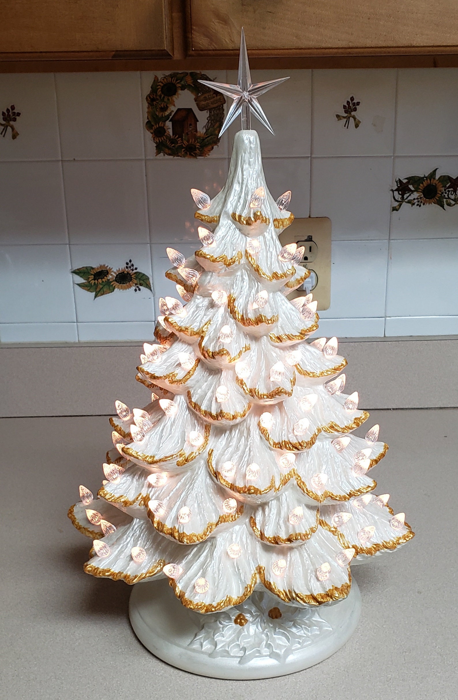 Ceramic Christmas Tree in Metallic Pearl White and Gold - Etsy