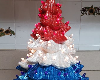 Patriotic Whimsy Trees in Red, White and Blue, Set of 3 Whimsical ...