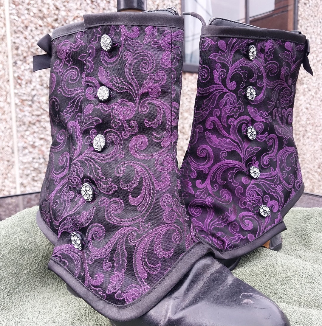 Purple & Black Brocade Spats, Granny Boot Covers, Goth, Victorian ...