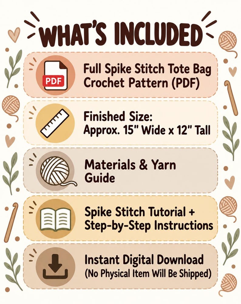 Crochet Tote Bag Pattern PDF – Spike Stitch with Two Handle Options ...