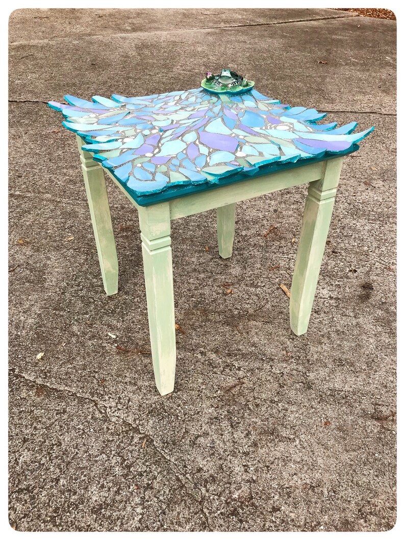 Small Blue Mosaic Table End Table Lake House Table | Etsy