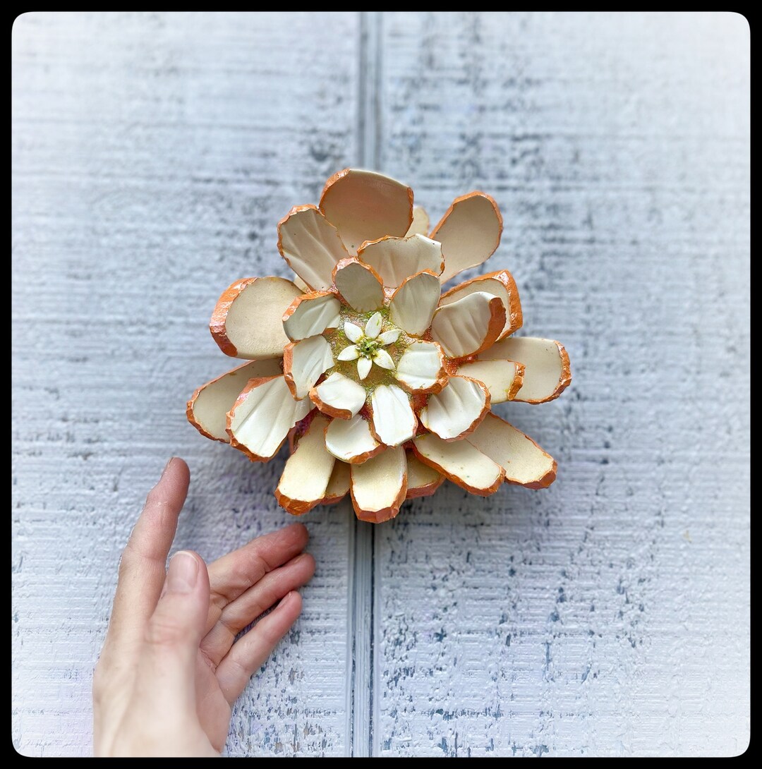 White Ceramic Wall Flower Decor, Unique Mosaic Textured Floral Wall Art ...