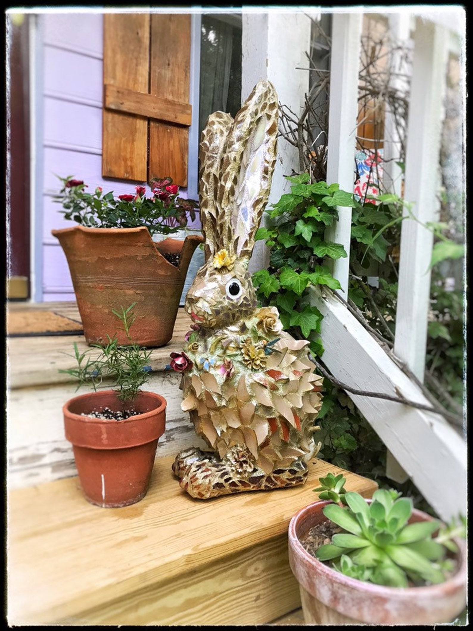 Mosaic rabbit statue ceramic rabbit decor large garden | Etsy