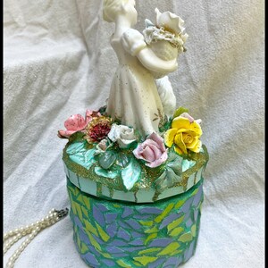 Vintage Ceramic Jewelry Box, Floral, Girl and Unicorn Decorative Mosaic ...
