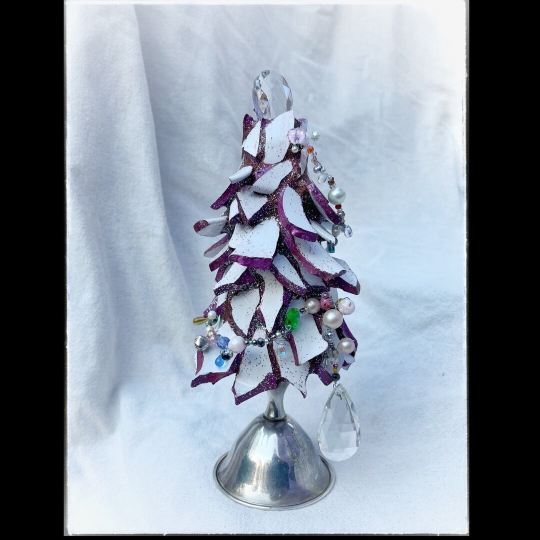 Tabletop Christmas Tree, White Mosaic Holiday Tree With Vintage Glass ...