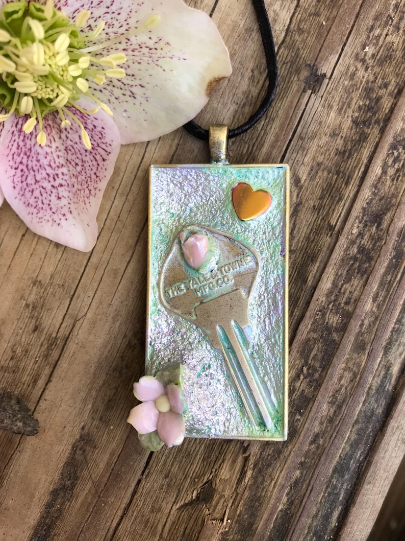 Mosaic jewelry key jewelry inspirational jewelry upcycled | Etsy