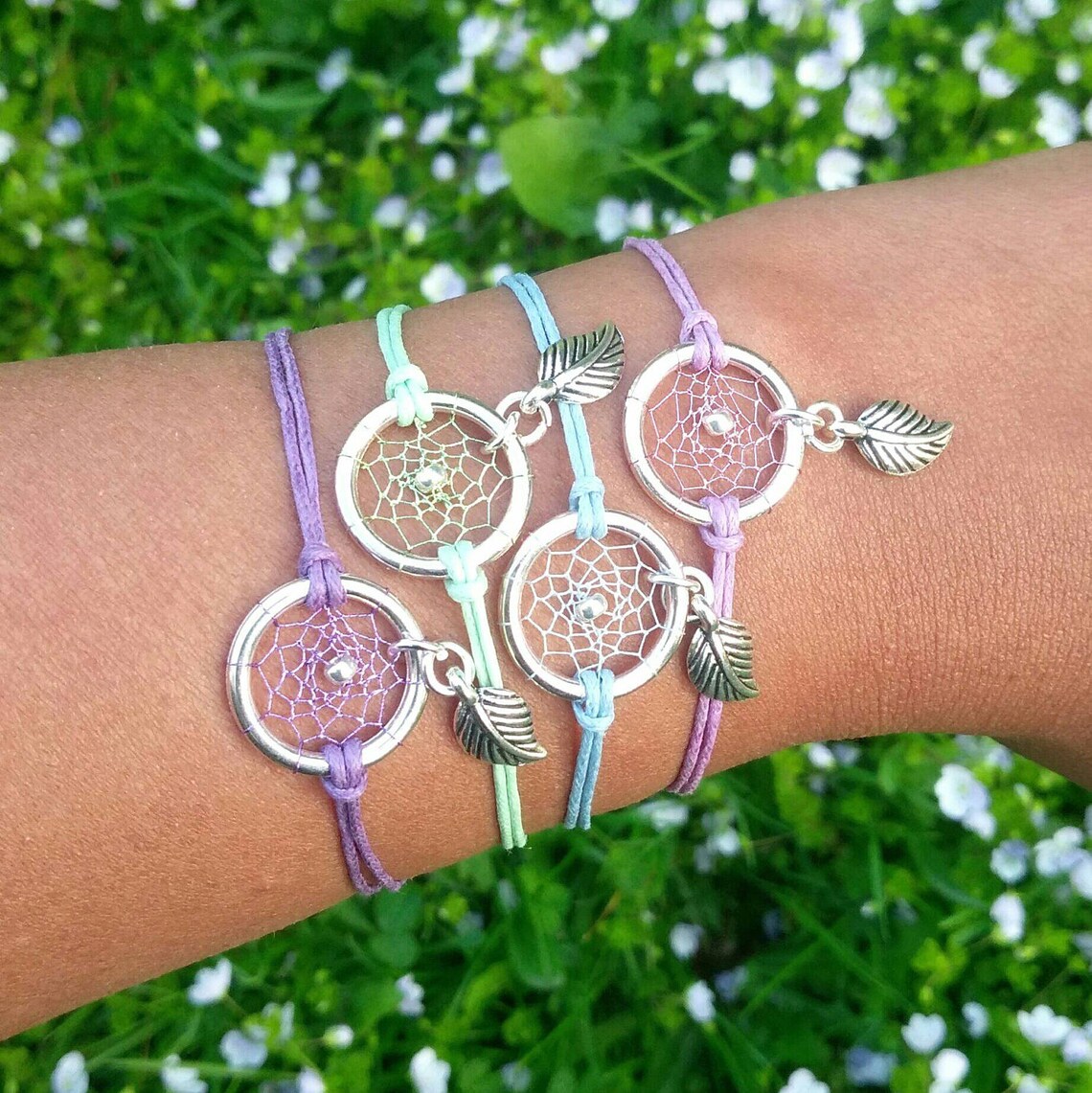 Dreamcatcher Spring Bracelet in Pastel Colors With Leaf Charm in ...