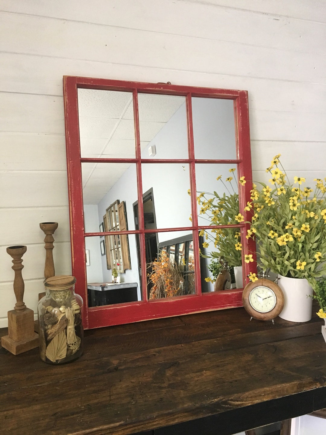 Rustic Red Window Mirror Reclaimed From a 1930's Home. Great Paint ...