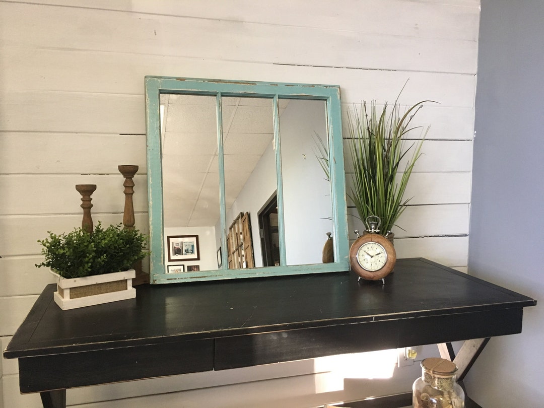 Blue Farmhouse Window Mirror Made From a Boone, NC Home, Distressed ...