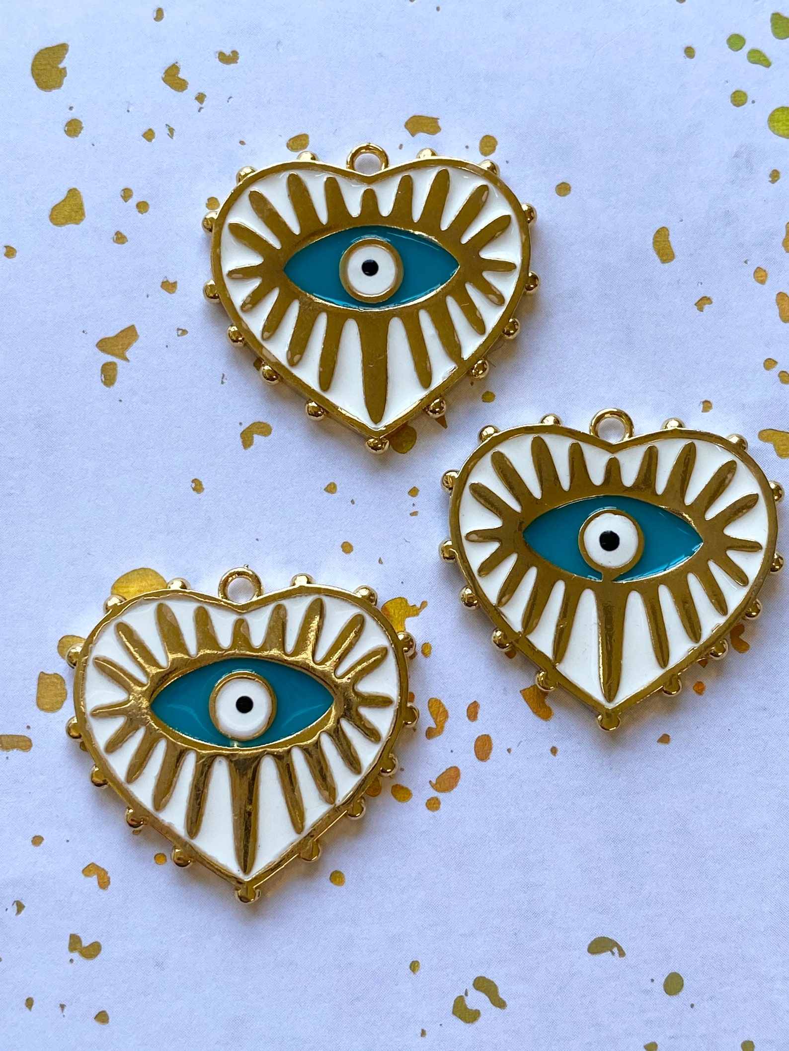 Large Enamel Evil Eye Heart Pendant 27mm X28mm Evil Eye Charm | Etsy