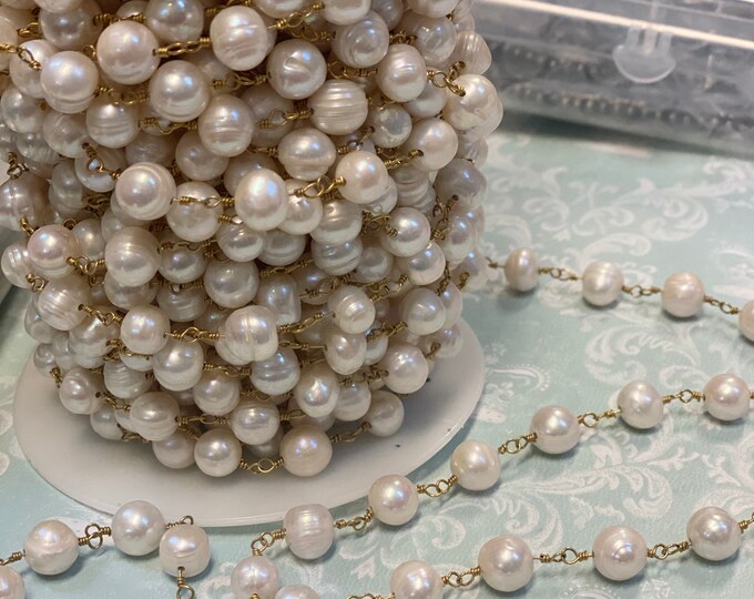 Pearl Chain Freshwater Pearls Gold Wire Wrapped Chain 2 Feet Pearl Are ...