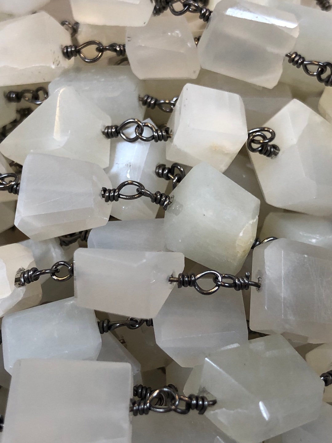 Beautiful White Moonstone Chain Fancy Cut Stone Gun Metal Wired ...