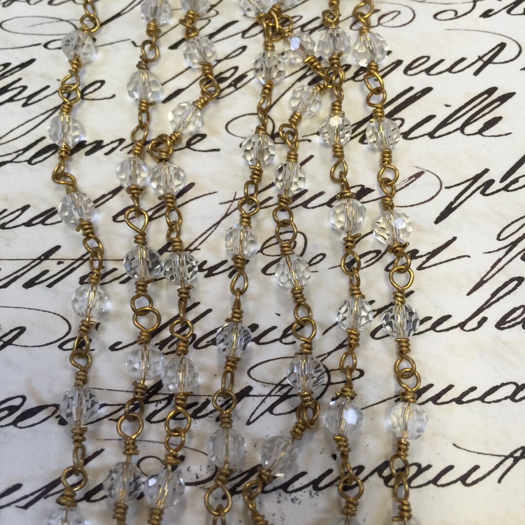 Final Sale 4mm Clear Crystal Beaded Chain Clear Chain Faceted Beaded ...