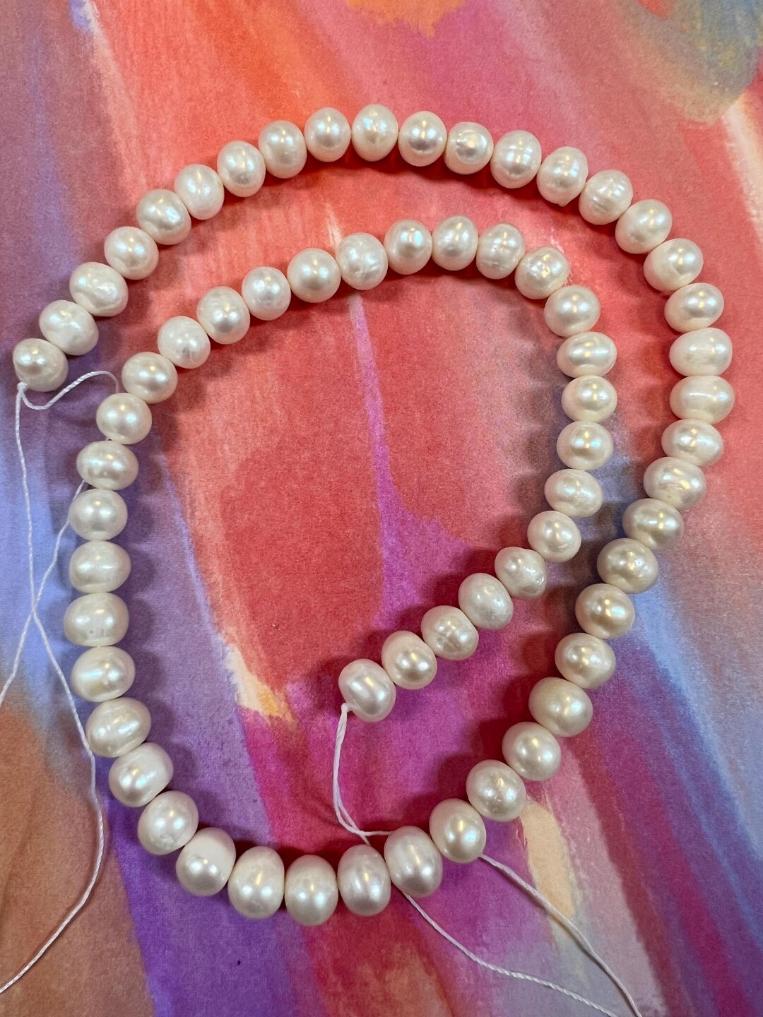 Small Freshwater White Pearls 6mm X 8mm 15.5” Strand 1mm Hole White ...