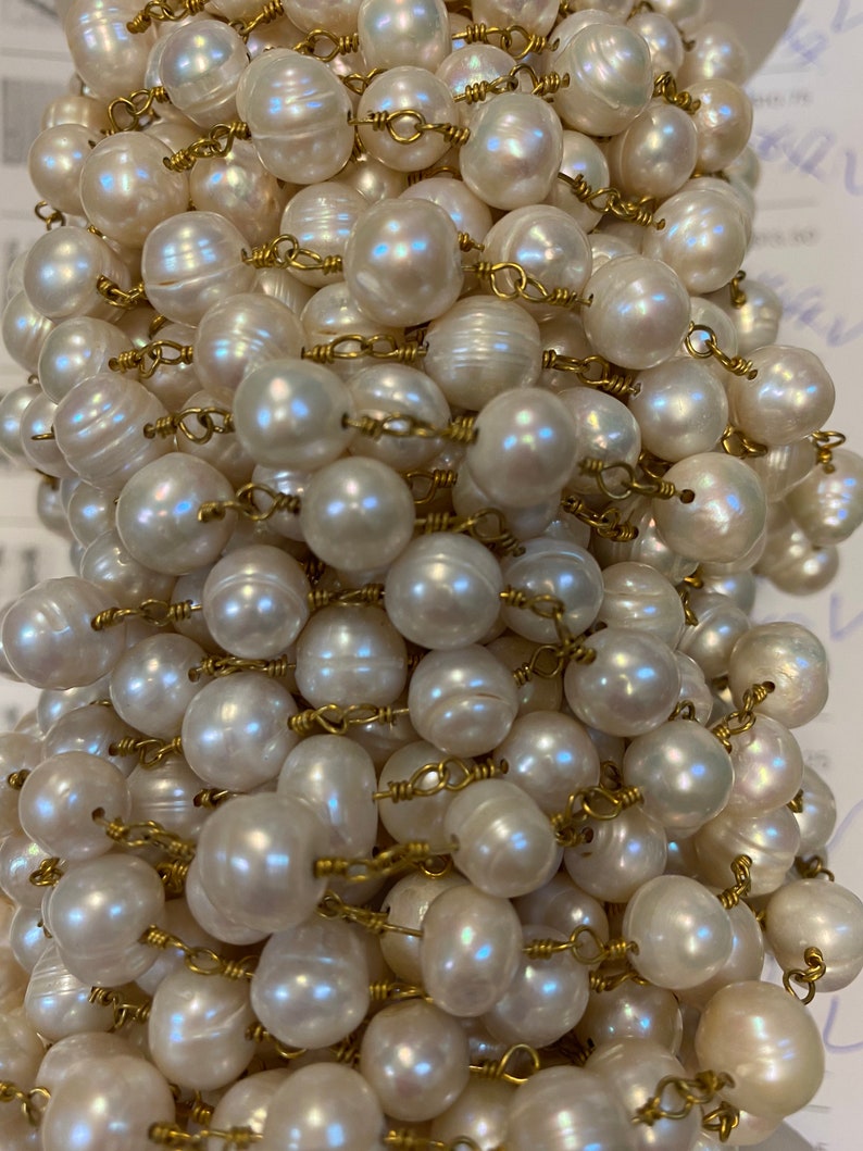 Pearl Chain Freshwater Pearls Gold Wire Wrapped Chain 1 or 2 - Etsy