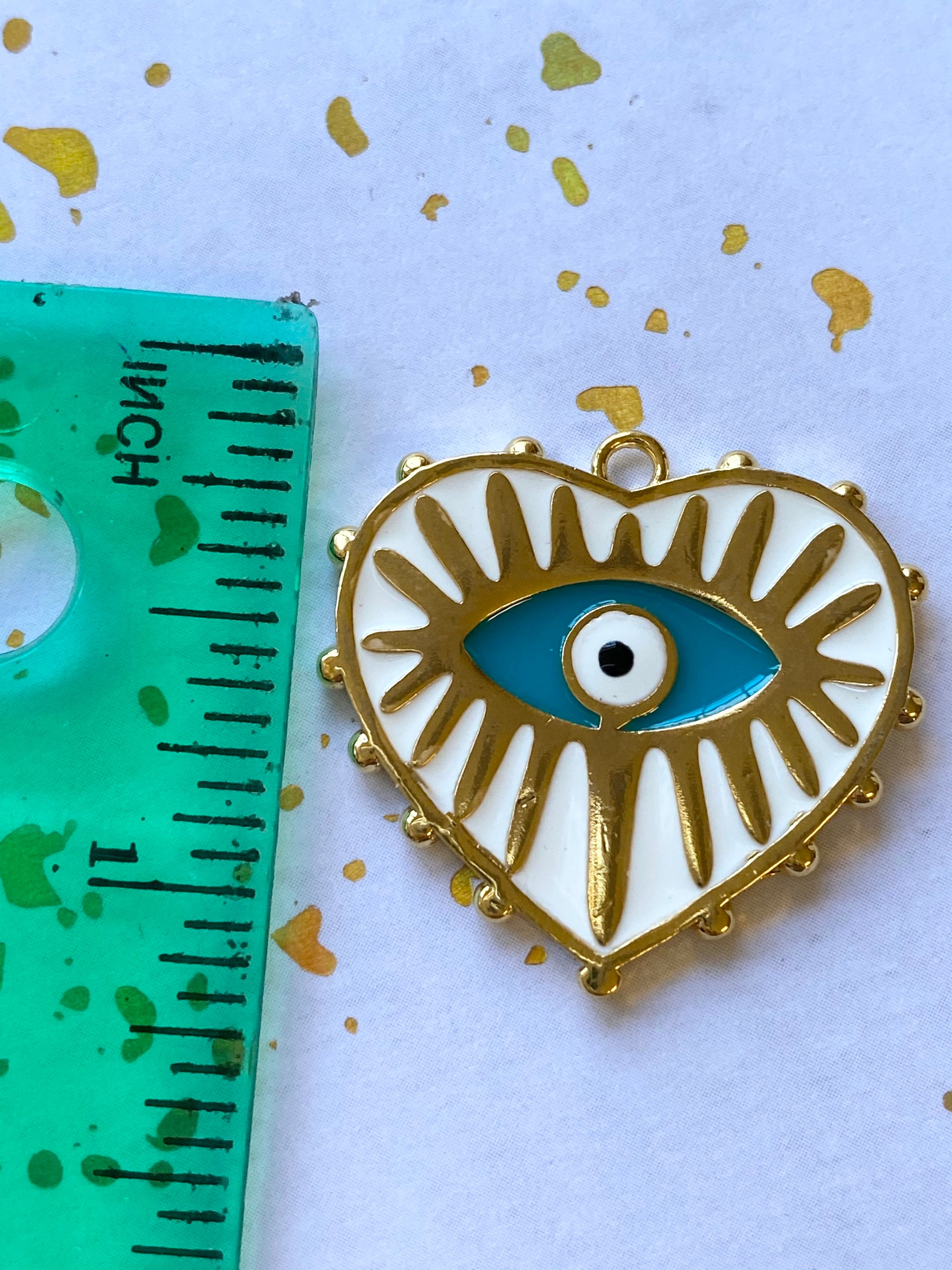 Large Enamel Evil Eye Heart Pendant 27mm X28mm Evil Eye Charm | Etsy