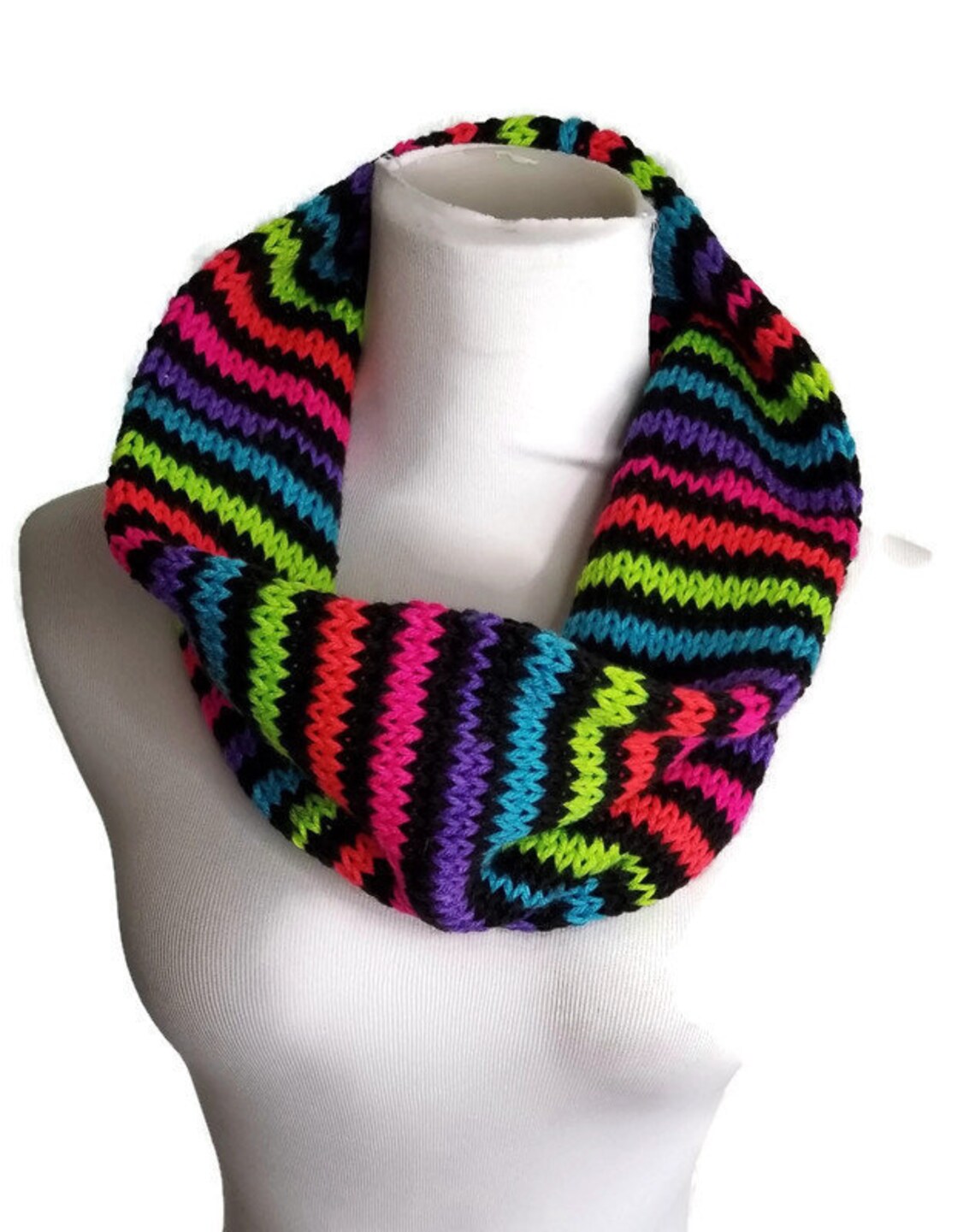 Bright Multicolor Neon Stripes Circle Scarf Cowl - Etsy