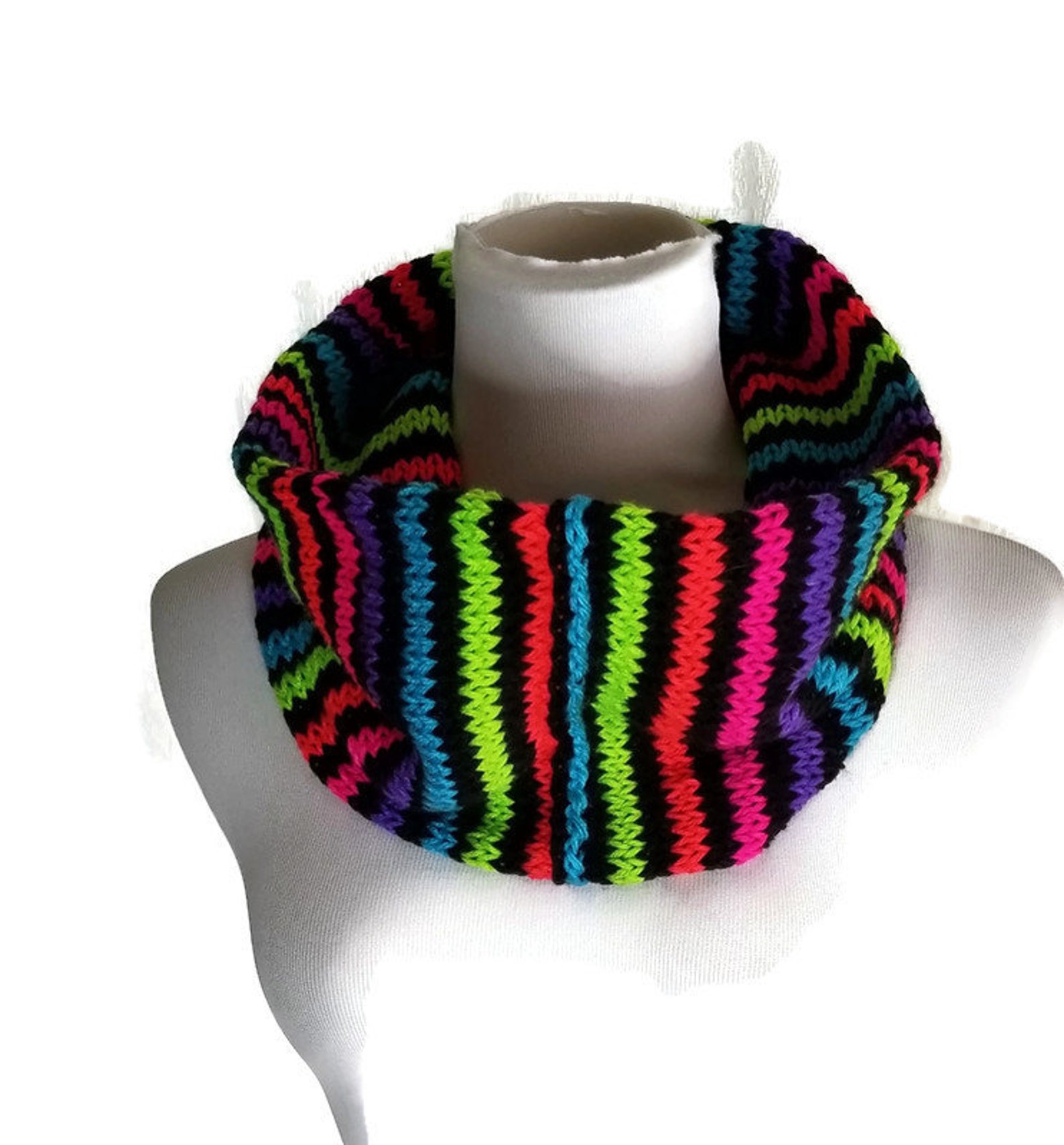 Bright Multicolor Neon Stripes Circle Scarf Cowl - Etsy