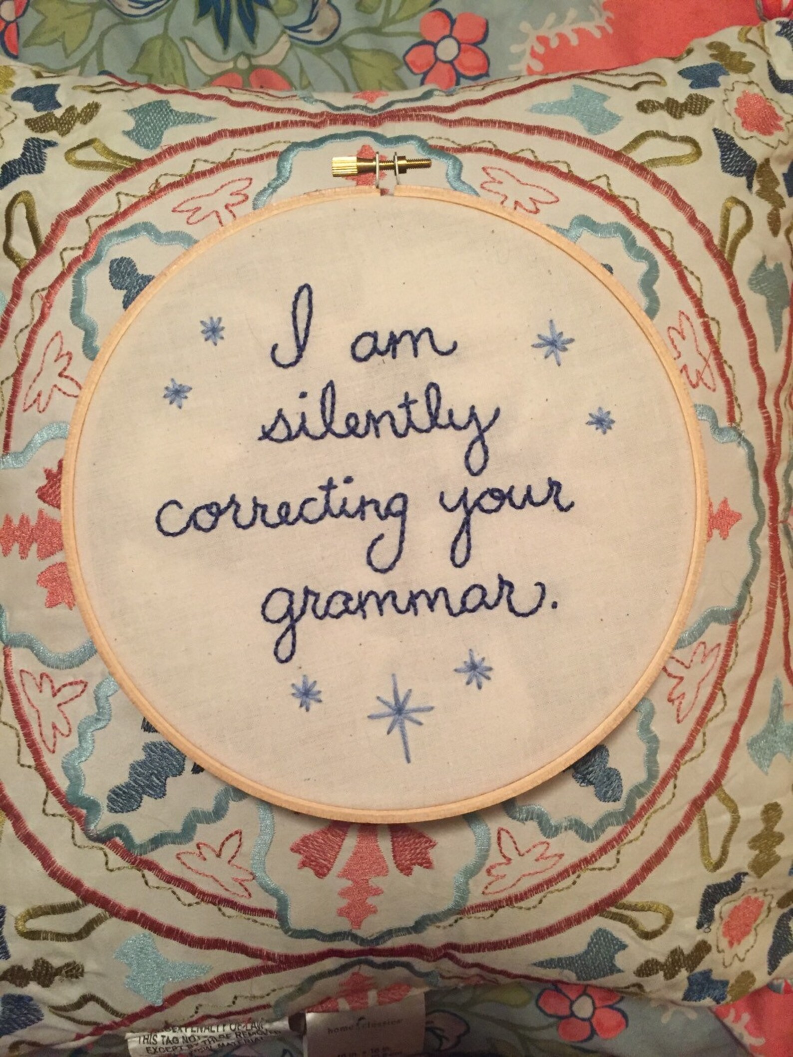 NEW Handmade Blue Silently Correcting Your Grammar Embroidered - Etsy