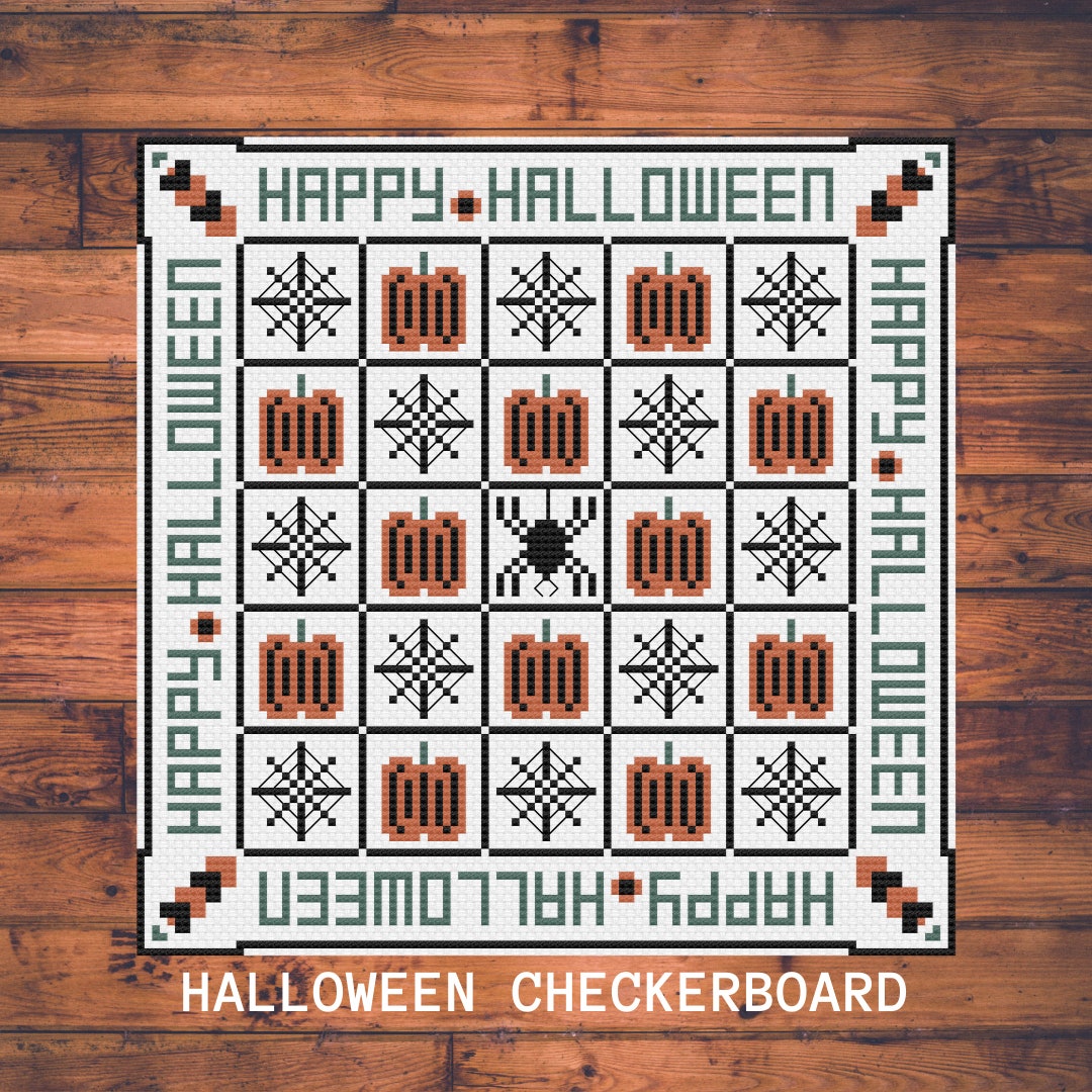 Happy Halloween Checkerboard Game Cross Stitch Pumpkin and - Etsy España