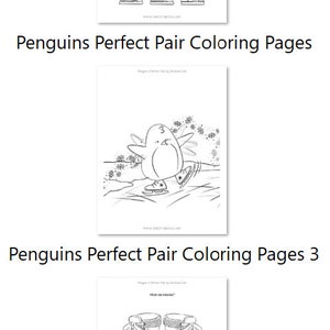 Penguin's Perfect Pair Coloring Page Bundle Set of 3 Whimsical Children ...
