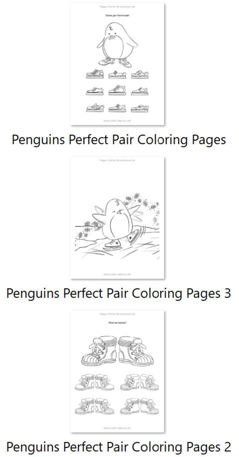 Penguin's Perfect Pair Coloring Page Bundle Set of 3 Whimsical Children ...
