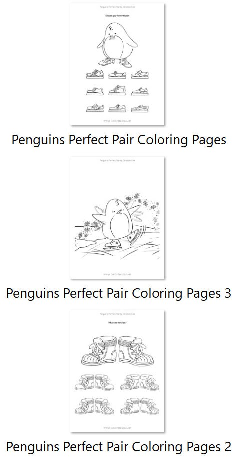 Penguin's Perfect Pair Coloring Page Bundle Set of 3 Whimsical Children ...