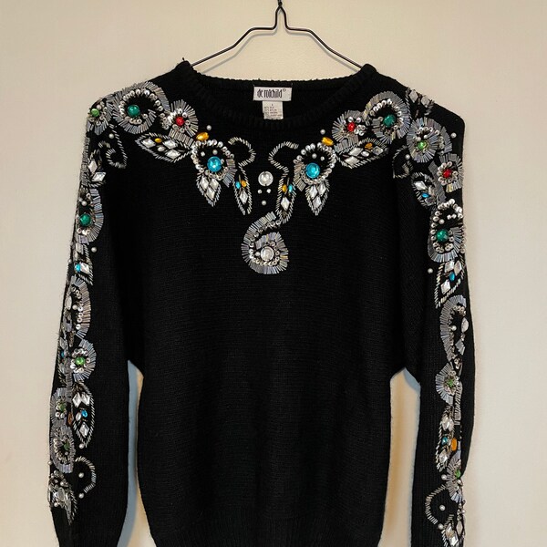 Black Beaded Sweater - Etsy