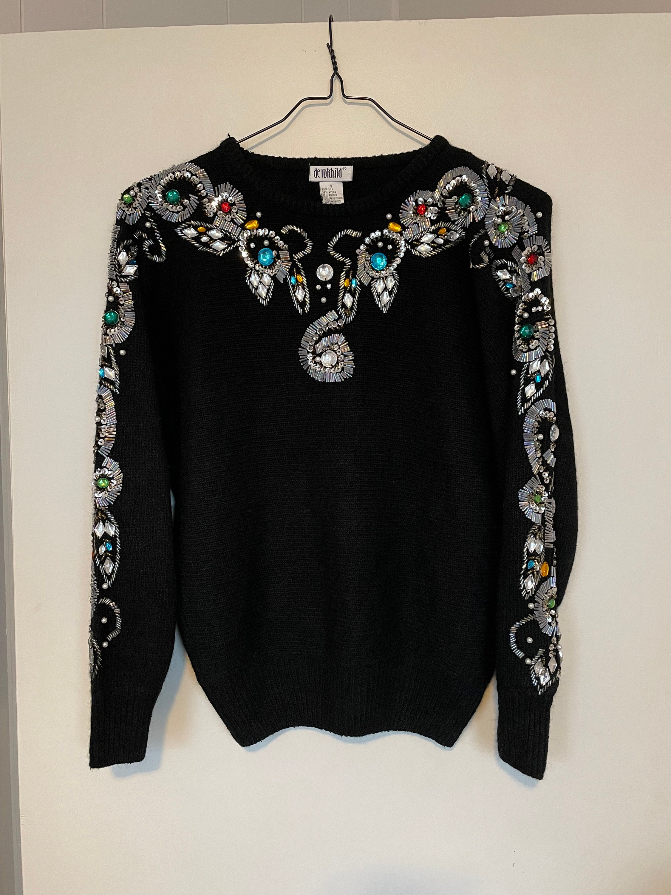 Vintage 1980s De Rotchild Beaded Sequin Black Sweater Silk With Angora Size Sm - Etsy