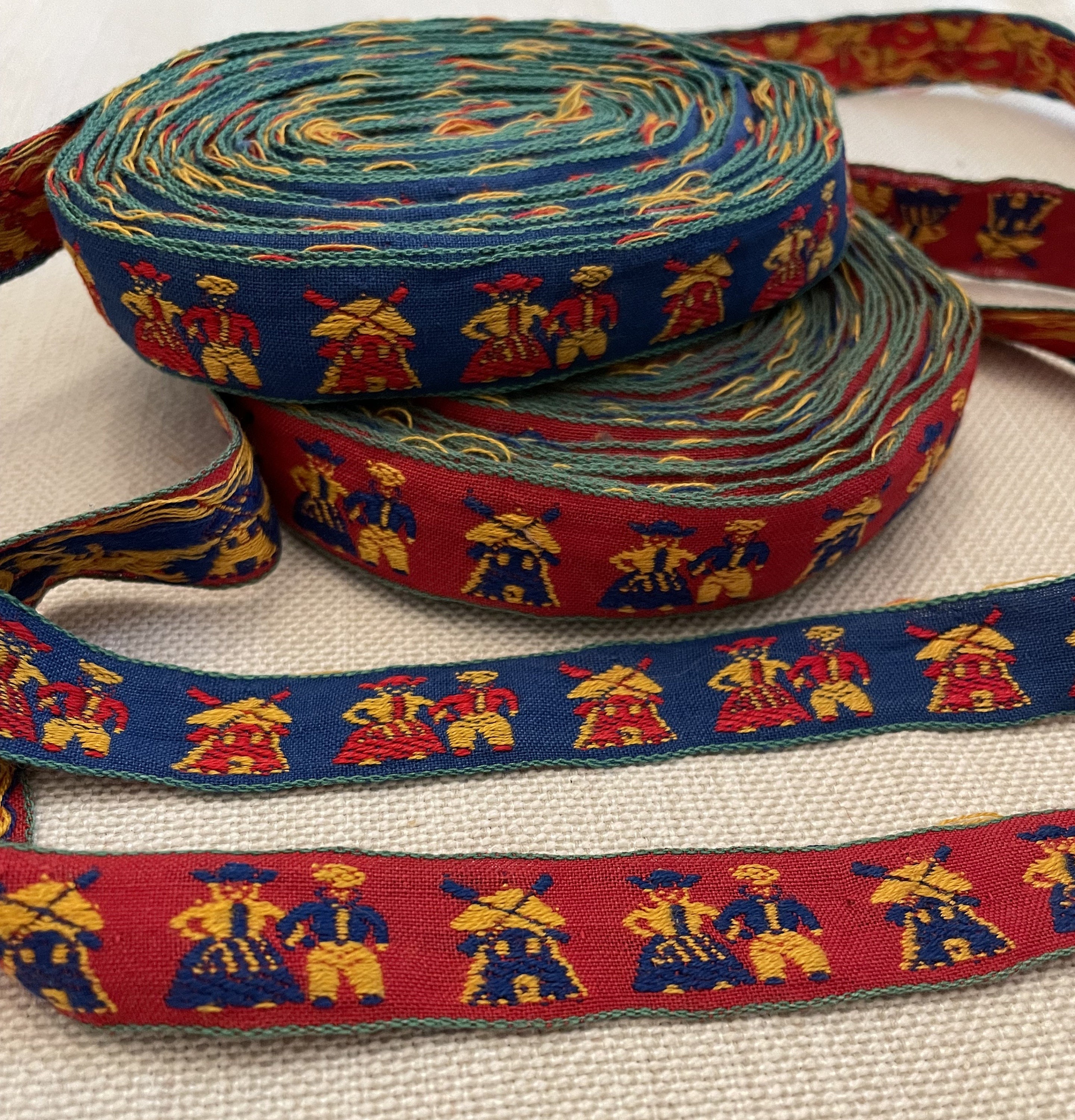 Vintage Dutch Theme Jacquard Trim Ribbon Woven Edging Windmills Holland ...