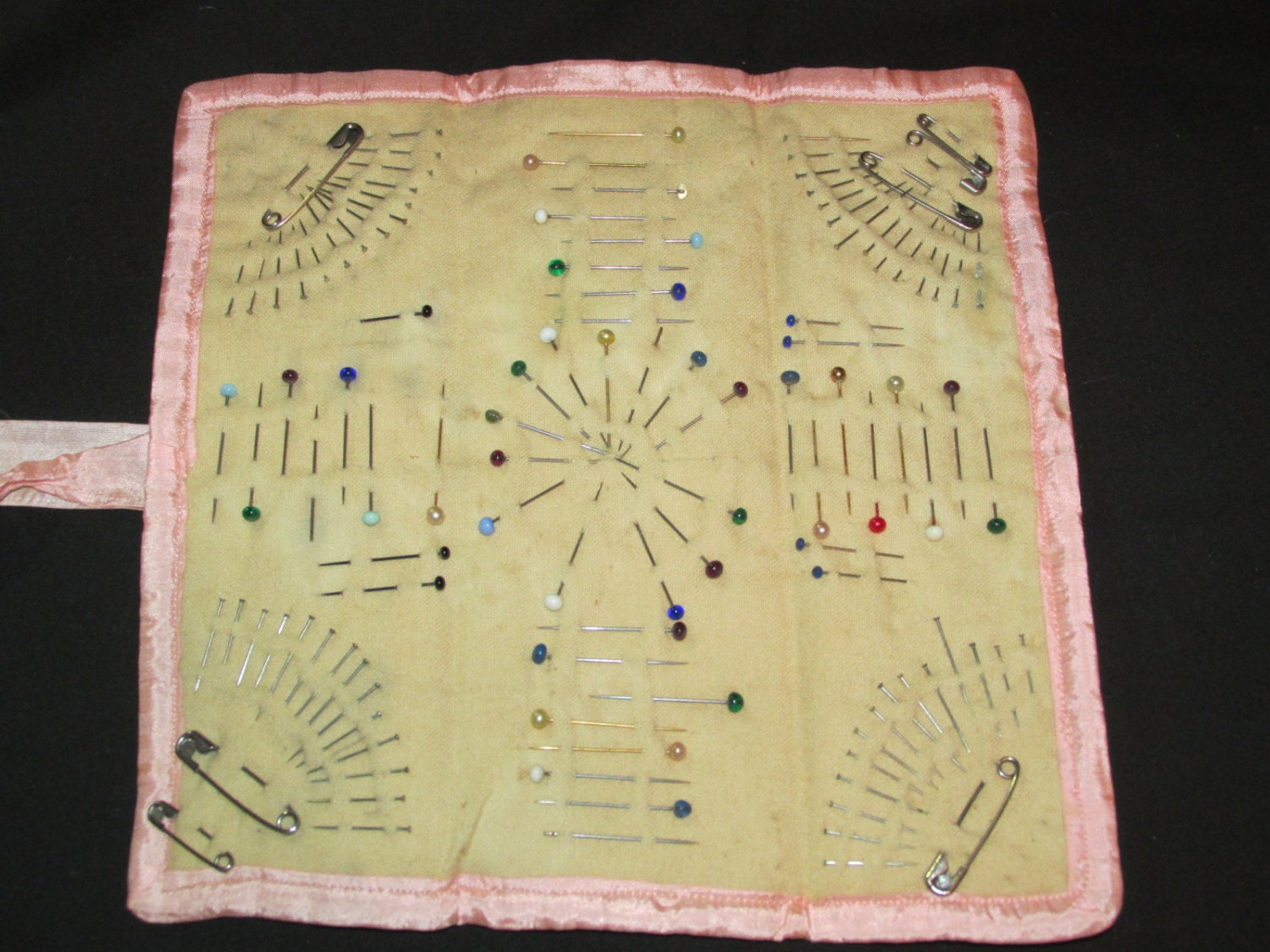 Antique Pin Case Sewing Case Pink Silk Needle Case With Vintage Multi ...