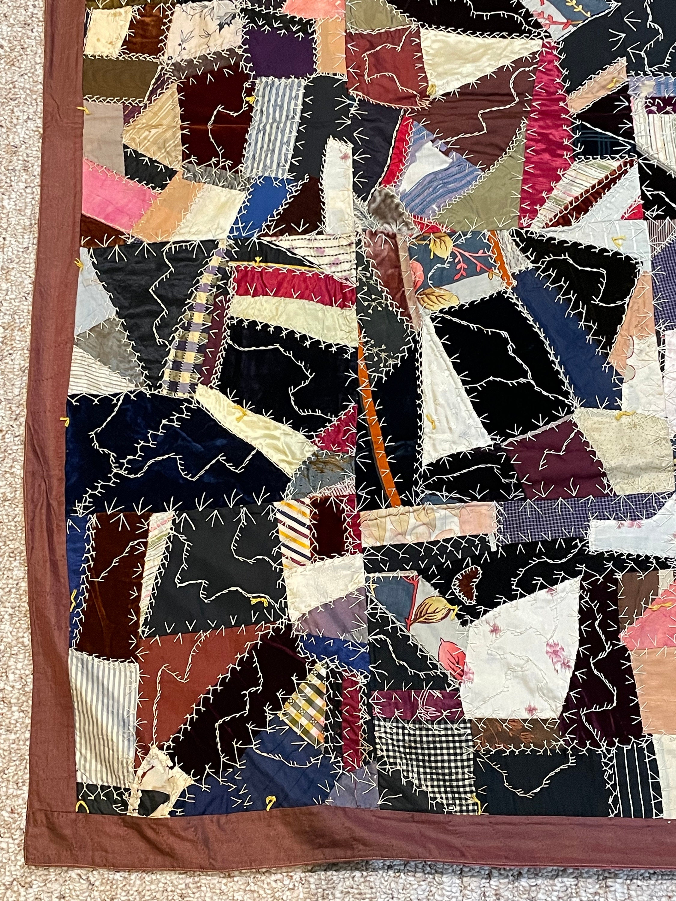 Antique Crazy Quilt Silks and Velvet Hand Embroidered - Etsy