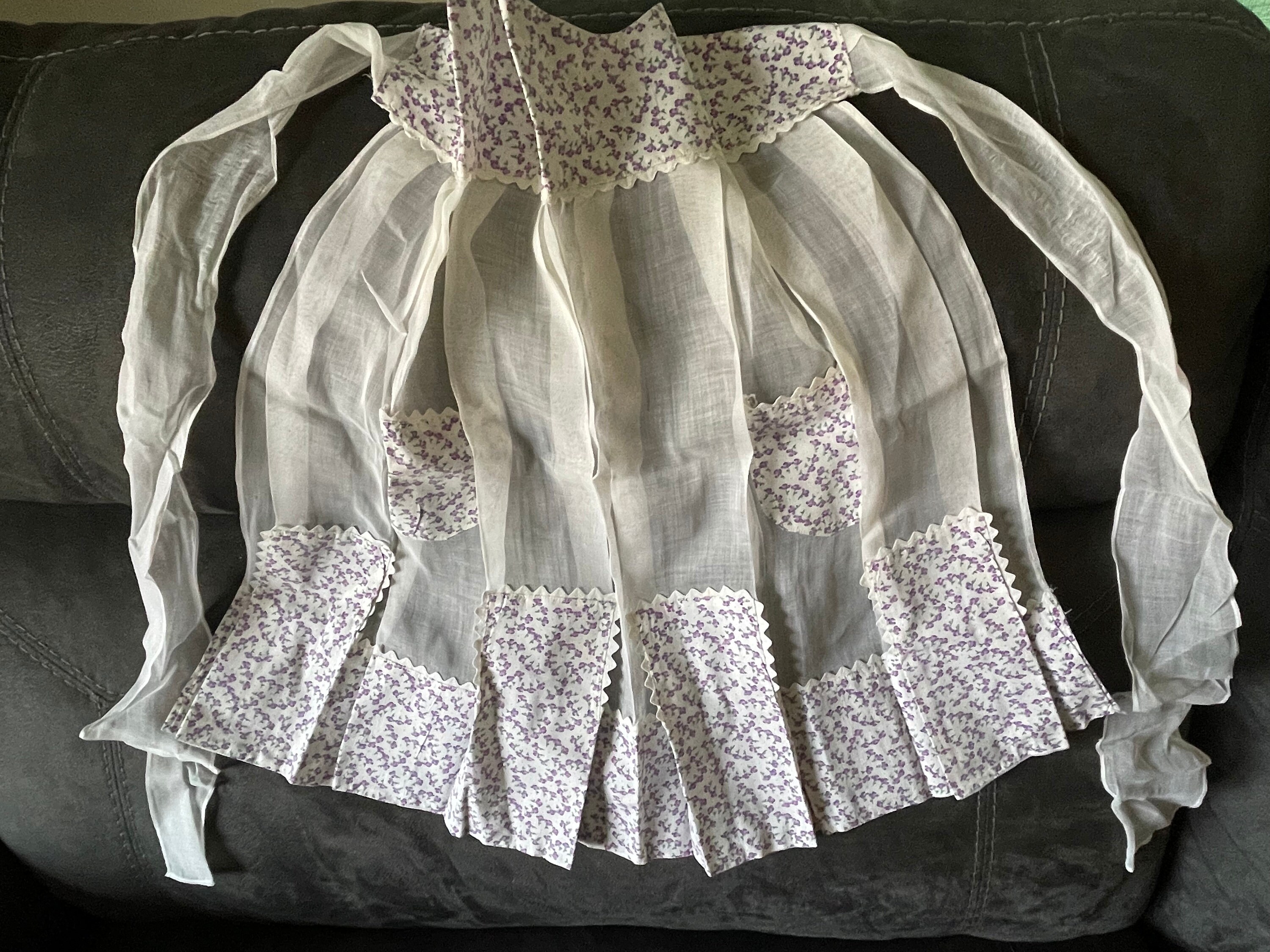 Vintage 1950s Girly Sheer Hostess Half Apron With Purple Roses Ric-rac ...