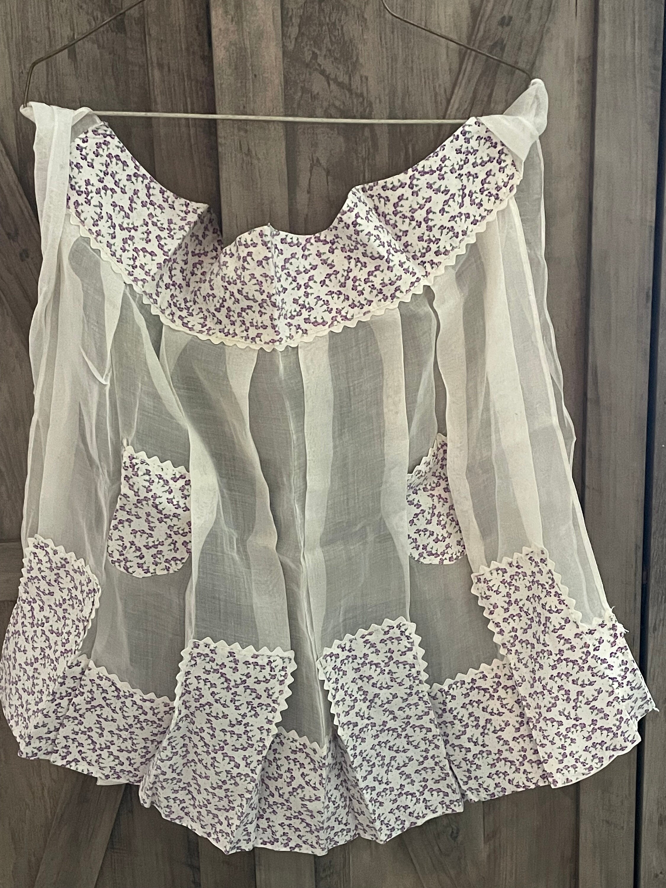 Vintage 1950s Girly Sheer Hostess Half Apron With Purple Roses Ric-rac ...