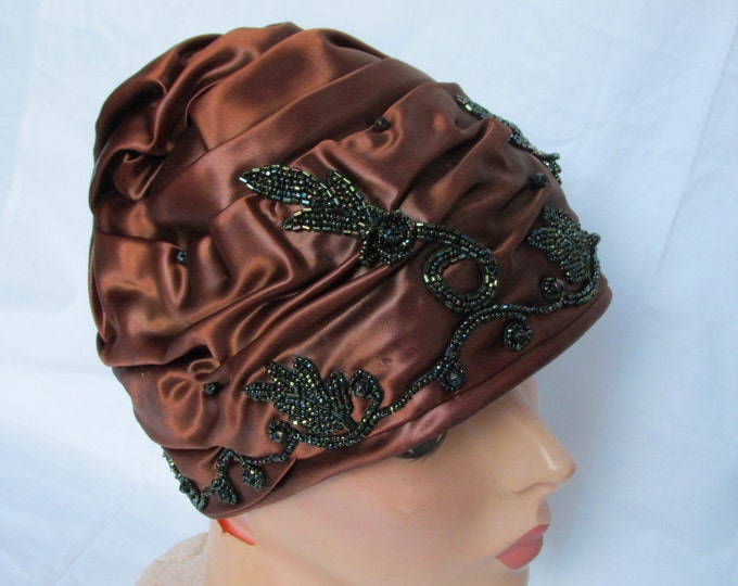 Vintage 1940s Beaded Satin Cloche Hat Frank M. Benson Originals Chic ...