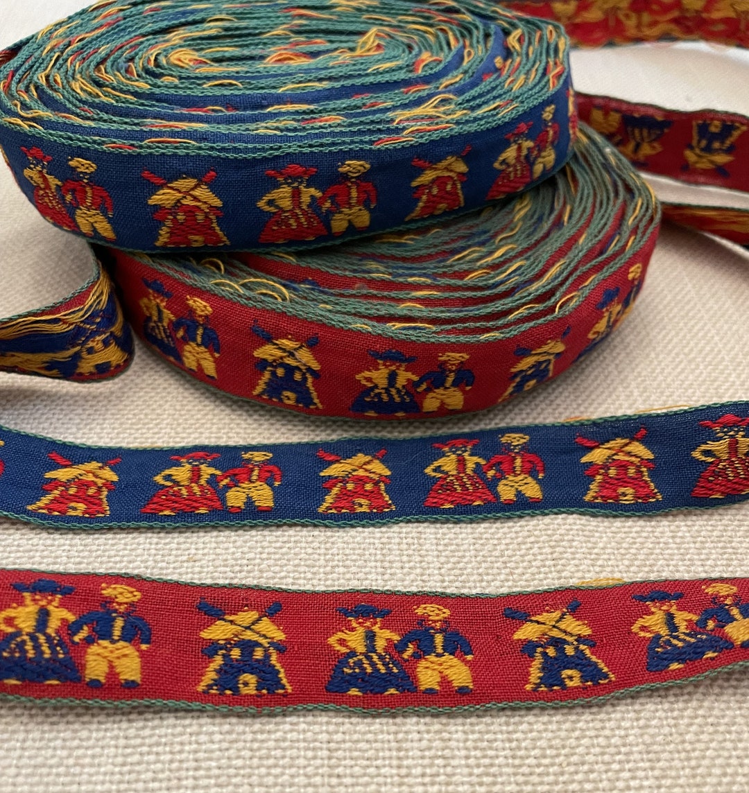 Vintage Dutch Theme Jacquard Trim Ribbon Woven Edging Windmills Holland ...