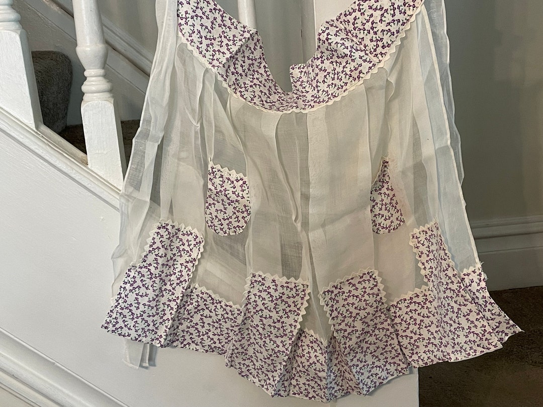 Vintage 1950s Girly Sheer Hostess Half Apron With Purple Roses Ric-rac ...