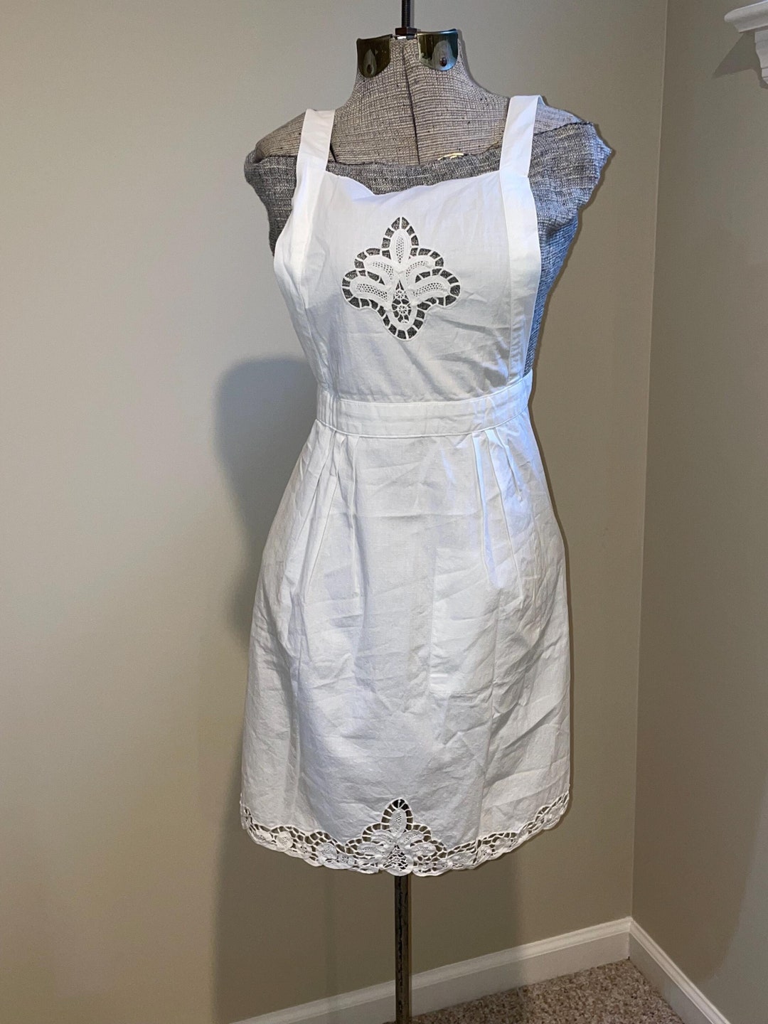 Vintage White Full Bib Apron With Lace Accents - Etsy