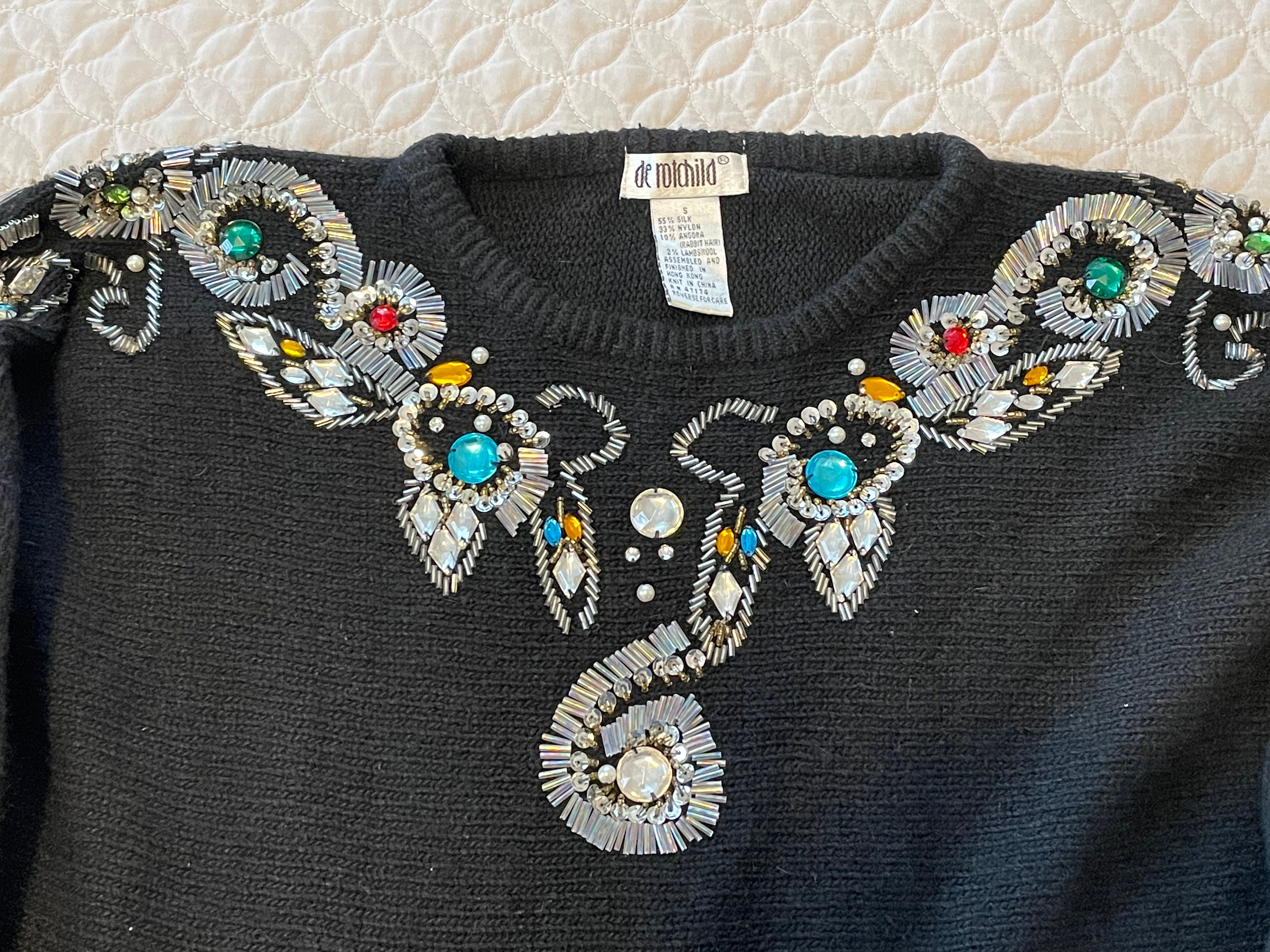 Vintage 1980s De Rotchild Beaded Sequin Black Sweater Silk With Angora Size Sm - Etsy