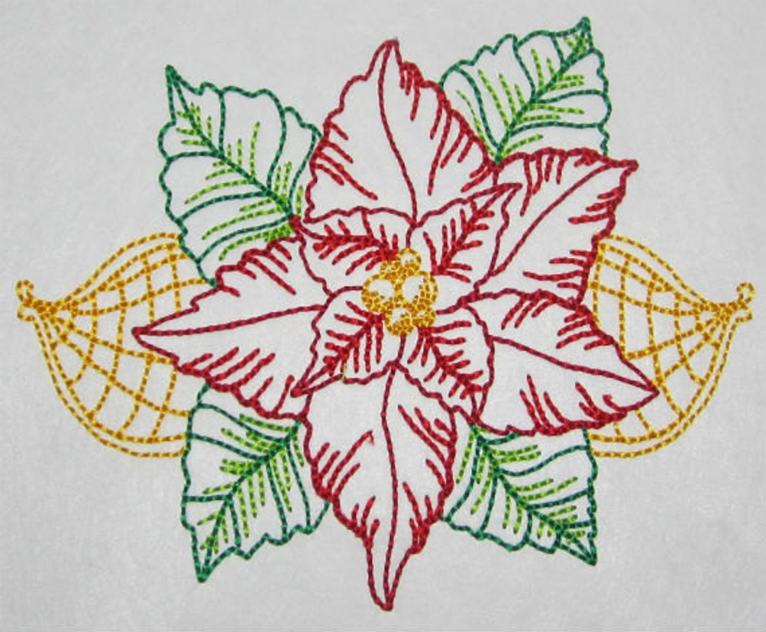 Poinsettia Color Work Machine Embroidery - Etsy