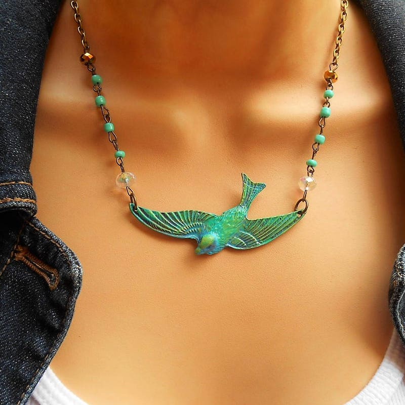 Blue Bird Necklace - Etsy